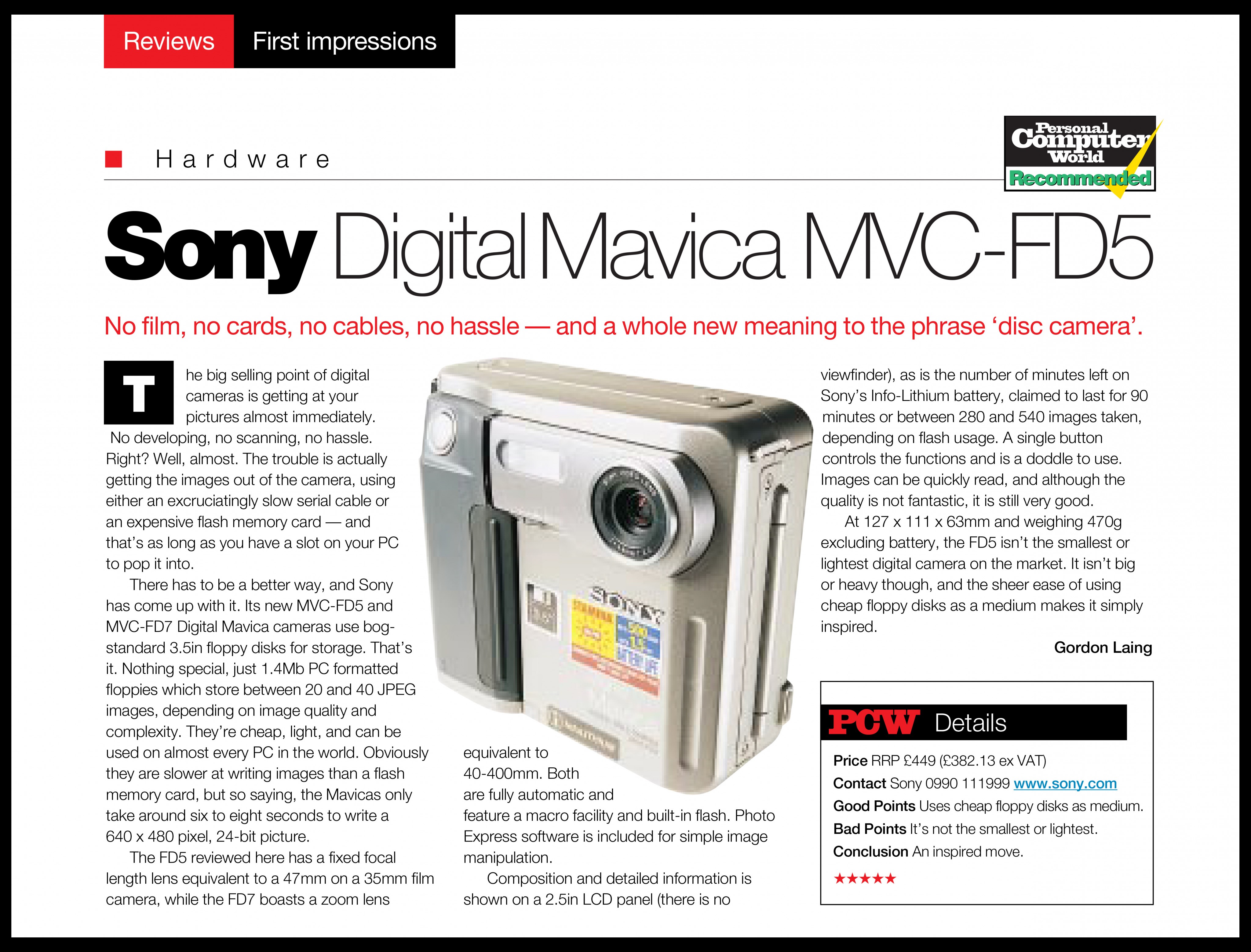 Sony Mavica MVC FD5 retro review | Cameralabs